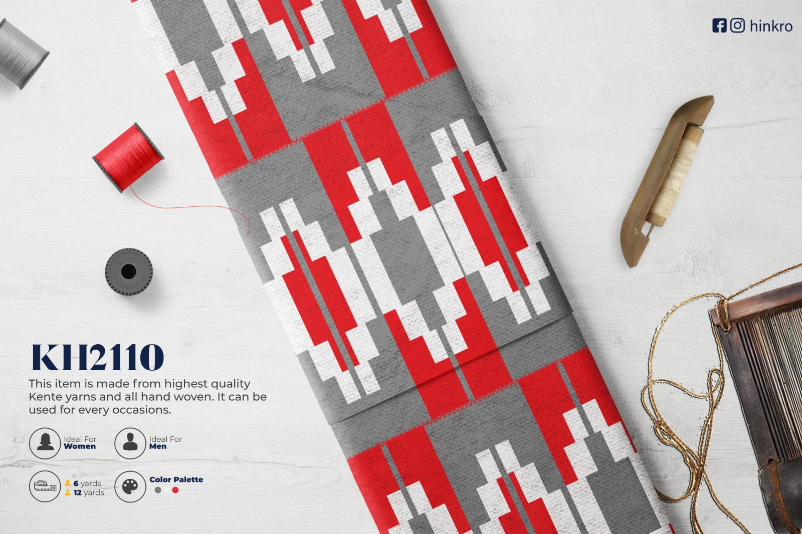 Grey and Red Kente - Hinkro Kente