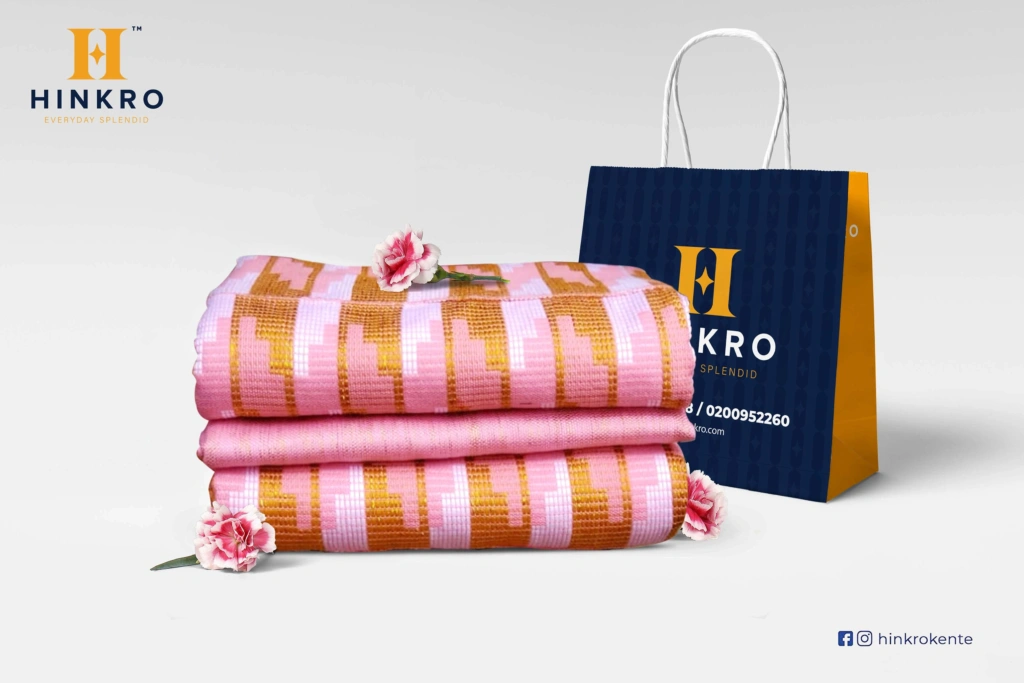 Pink and Gold with Plain Pink Fabric - Hinkro Kente