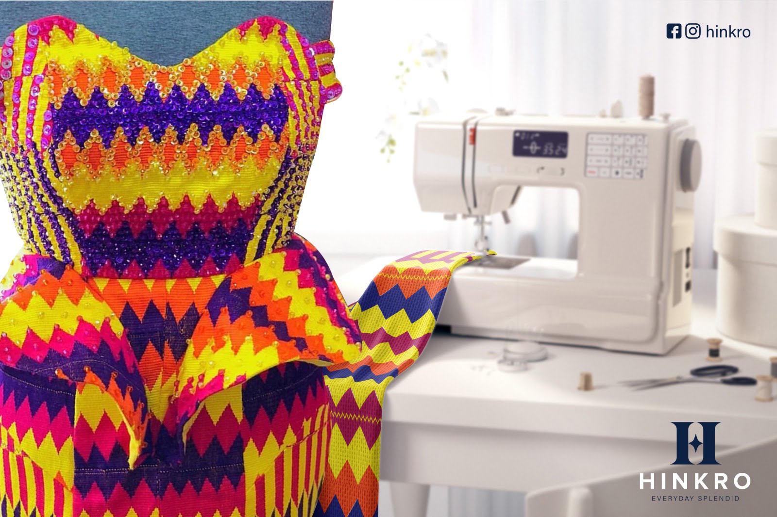 Yellow, Purple, Orange and Pink Kente - Hinkro Kente