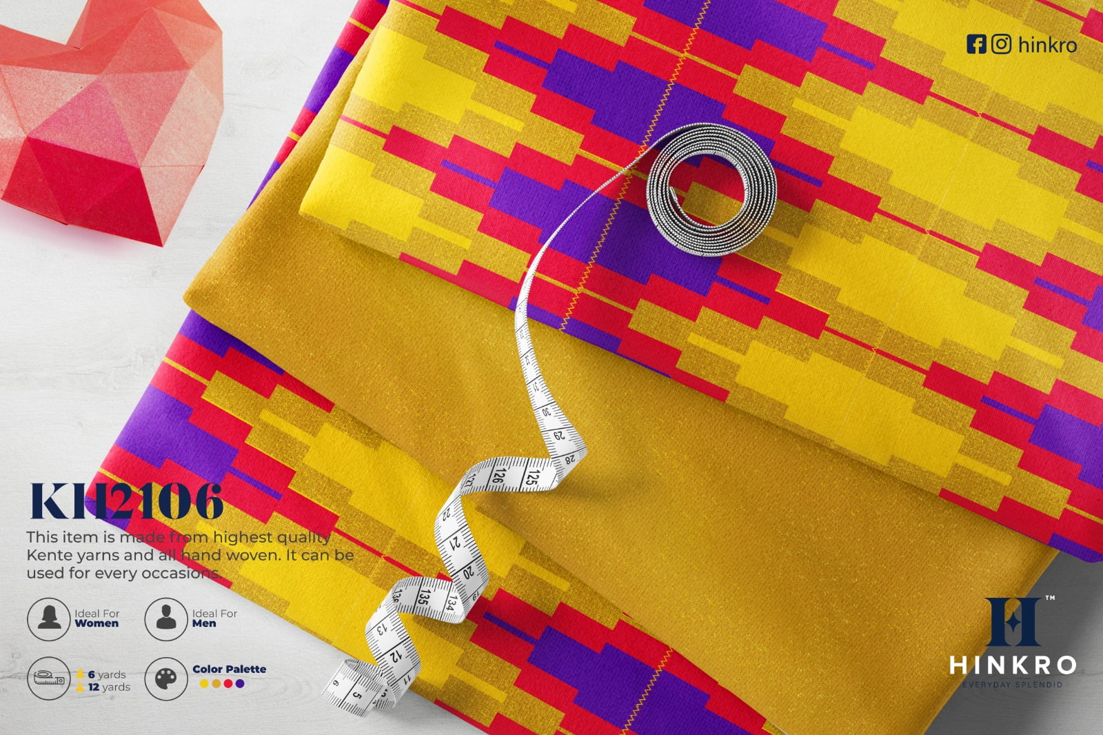 Yellow, Pink, Purple and Gold with shimmering Kente - Hinkro Kente