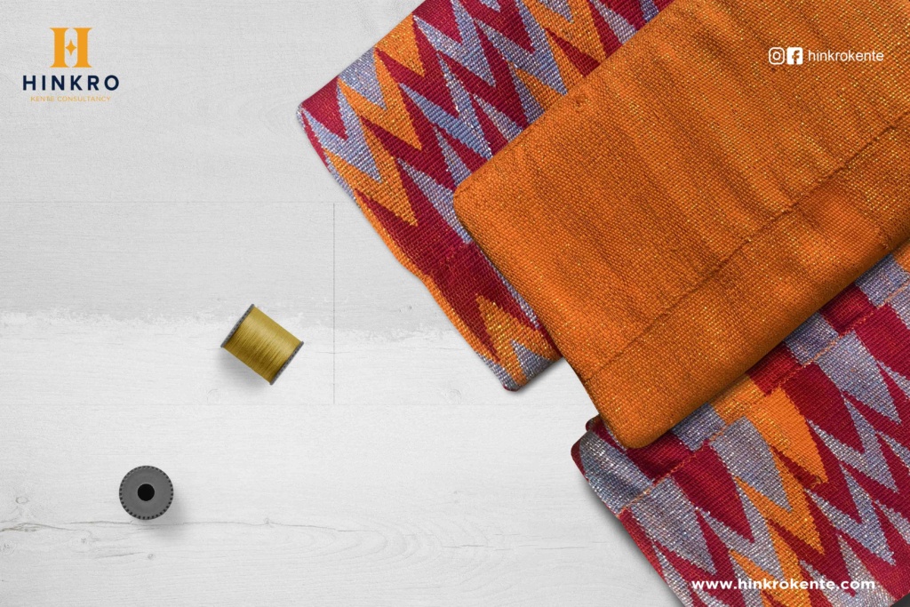Orange Kente with Burgundy and Grey - Hinkro Kente